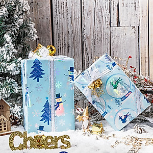 LeZakaa Blue Christmas Wrapping Paper - Mini Roll with Metallic Foil - Snowman/Crystal Ball/Snowflake for Gift Wrap, DIY Craft - 17 x 120 inches - 3 Rolls (42.5 sq.ft.ttl.)