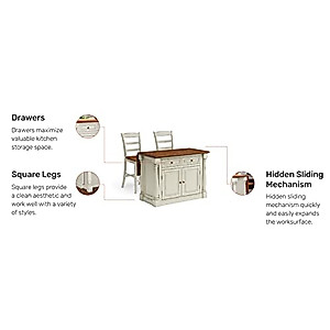 Homestyles Monarch Kitchen Island Set, With 2 Stools, Off-White