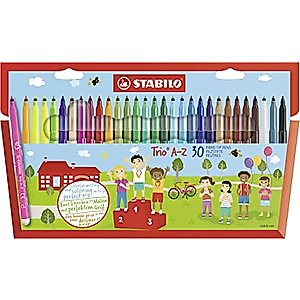 STABILO Fiber-Tip Pen with Triangular Grip Zone Trio A-Z - Pack of 30 - Assorted Colors including 5 Neon Colors