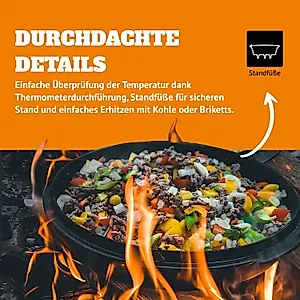 Petromax Cast Iron Dutch Oven for Cooking or Baking Outdoors Over a Campfire or in The Home Kitchen, Pre-Seasoned Cookware Conducts Heat Evenly, 3 Legs, 1 Quart