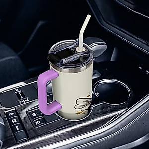 FHENMSA 40 Oz Insulated Coffee Mug Tumbler with Handle,Bee Love Honey Print Insulated Tumbler,Stainless Steel Travel Mug with Lid And Straw