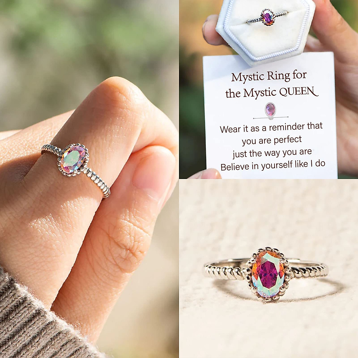 ZXASD Ring for Women with Greeting Card Neon Color Rhinestones Ring Fashion Jewelry for Women Wedding Ring