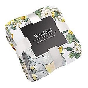 Wucidici Elephant Sunflower Fleece Throw Blanket Elephant Blankets Gift for Women Kids Lightweight Cozy Blanket for Sofa Bed Travelling Camping 50"x 60"