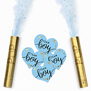 Gender Reveal Confetti Powder Cannons- Set of 4 BLUE - 100% Biodegradable Tissue, Eco-Friendly Powder- Party Supplies/Decorations Boy/Girl Voting Stickers 40pcs