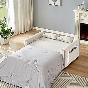 JEEOHEY 3-in-1 Convertible Sleeper Sofa Bed,54" Modern Linen Pull Out Couch Bed Futon Chair with Adjustable Backrest&Pillows,Furniture for Living Room Apartment Small Space,Beige