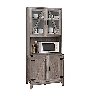 YUSING 67” Kitchen Pantry Cabinet, Buffet Hutch with Microwave Stand and Drawer. Storage Cabinet with Glass Doors and Shelves