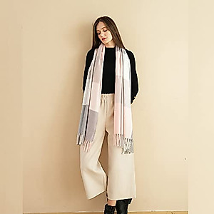 Sumato Scarf for Women Fall Winter Lightweight Shawl Wraps Long Blanket Women Scarves Warm Soft Cashmere Feel Plaid Pattern Tassel Grey