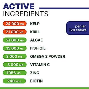 Omega 3 for Dogs - for Dry Itchy Skin - Fish Oil Chews - Skin & Coat Supplement - Itch Relief, Allergy, Anti Shedding, Hot Spots Treatment - w/EPA & DHA - Vitamins - Made in USA - 120 Treats