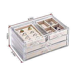 Acrylic Jewelry Box with 4 Drawers, Clear Velvet Jewellry Organizer Case, Earring Rings Necklaces Bangle Bracelets Display Storage Holder, Gift for Women, Girls