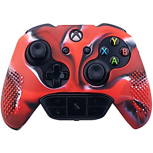 9CDeer 1 Piece of Studded Protective Silicone Cover Skin Sleeve Case + 8 Thumb Grips Analog Caps for Xbox One/S/X Controller Camouflage Red Compatible with Official Stereo Headset Adapter