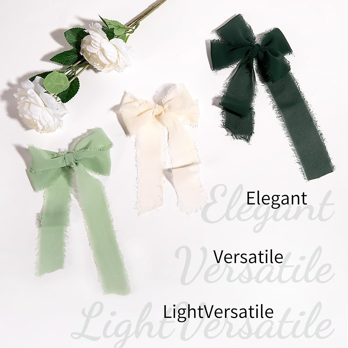 HTVRONT Chiffon Silk Ribbon 1.5" x 7Yd Soft Handmade Fringe Frayed Edged Baby Shower Bridal Bouquets Wedding Invitation Decor (Cream & Green)