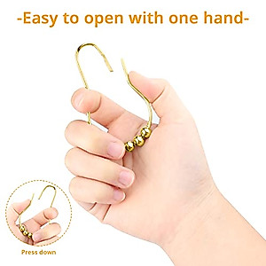 MJIYA Shower Curtain Hook, Stainless Steel Roller Rust-Resistant Balance Sliding Anti-Drop Double Shower Hooks for Curtain Bathroom Shower Curtains (Gold)