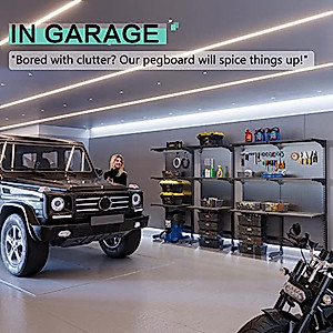 JWX DDB Gaming Standing Shelf Units, 30‘’ Home Office cabinets with Metal Pegboard and 15 Pieces Organizer Tool Holders