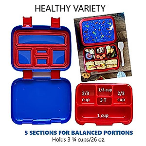 kinsho Bento Lunch Box and Matching Lunch Bag with Ice Pack Set for Kids, Toddlers (Blue Red Rockets)