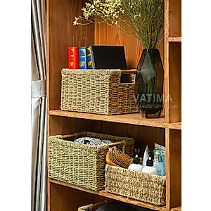 Seagrass And Wicker Hyacinth Basket Storage, Natural Baskets for Organizing, Wicker Baskets for Storage