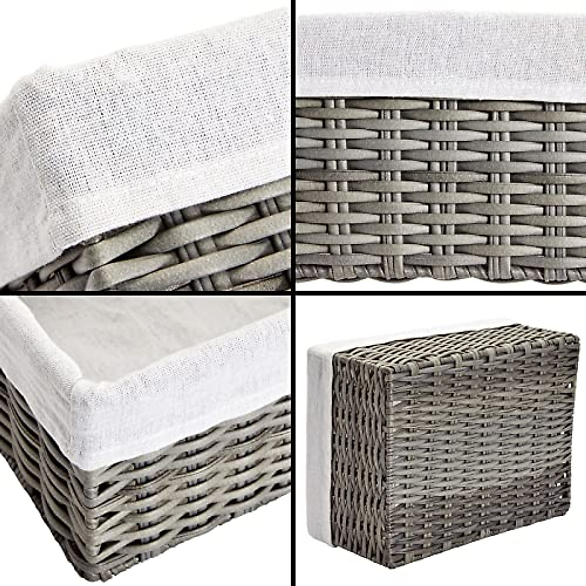 Set of 4 Wicker Storage Baskets with Liners for Shelves, Decorative Woven Nesting Bins for Organizing Pantry, 2 Sizes (Grey)
