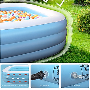 TLSUNNY 8FT/10FT Inflatable Pool, Large Full-Sized Family Pools for Teens and Adults, Thickened Rectangular Swimming Lounge Pool, Blow-up Wear-Resistant Pool, for Garden, Backyard Water Party