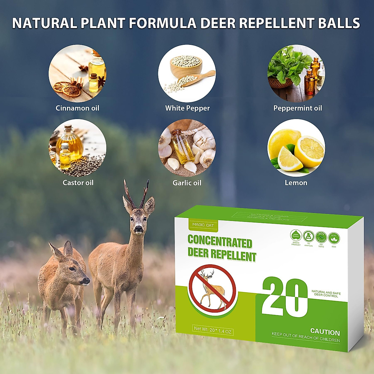 MAGIC CAT Deer Repellent Outdoor, 20 Pack Natural Peppermint Oil Deer and Rabbit Away Repellent for Plants Pet Family Safe, Deer Deterrent for Garden Yard Lawn Tree Protection