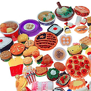 SIX VANKA Miniature Food Drinks Toys 110pcs Mixed Resin Pizza Hamburgers French Fries Wine Decoration Tableware Doll house for Adults Childrens Pretend Play Kitchen Cooking Game Birthday Party Present