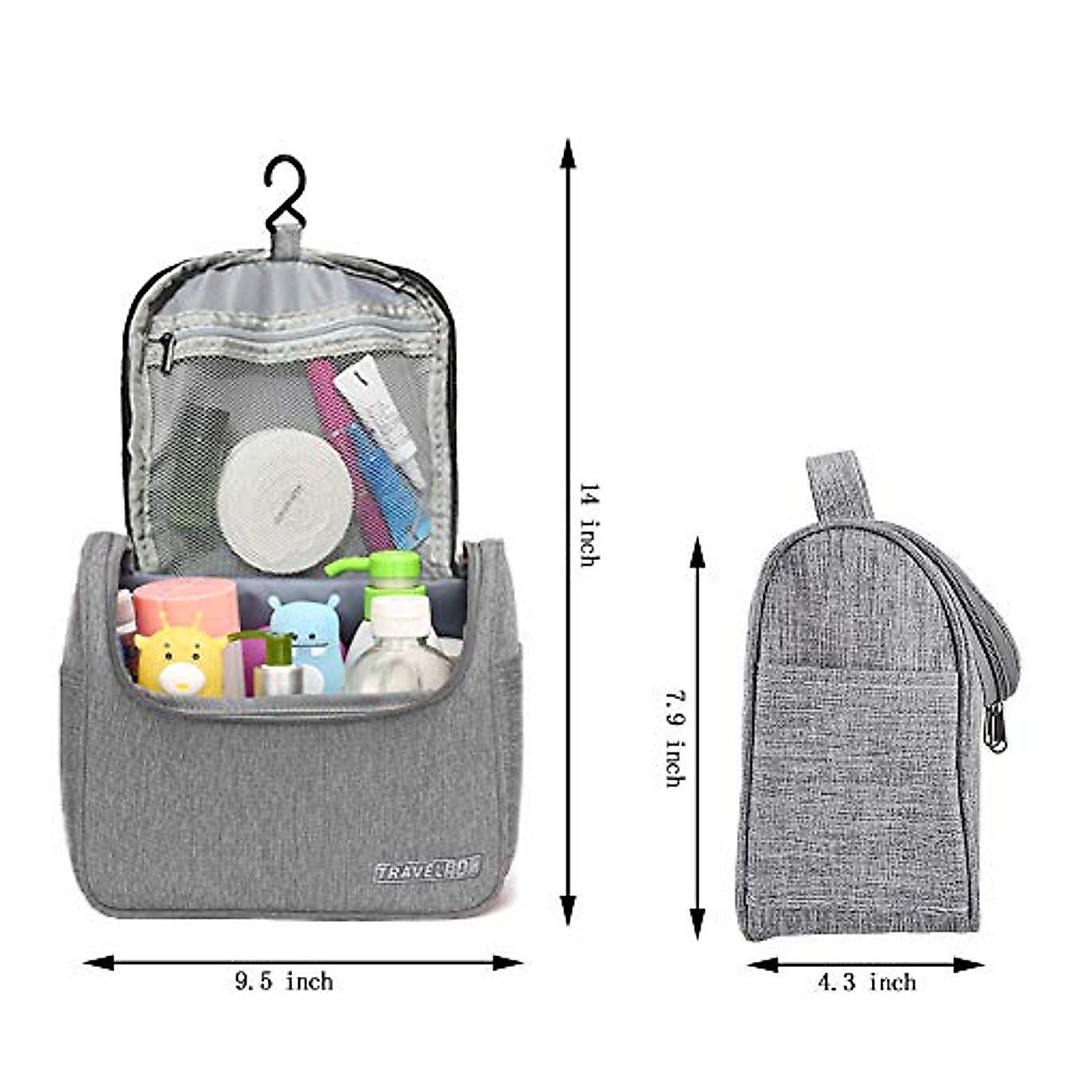 Homthumb Hanging Toiletry Bag for Women and Men,Water-resistant Travel Cosmetic Makeup Organizer Bag for Bathroom Shower,Grey