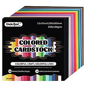 Colored Cardstock for Paper Crafts, Christmas Cards Making, Scrapbooking, Paper Starter Kit for Kids/Adults in Home/Party/School Supplies - 12 x 12 inch/100 Sheets/20 Colors 65IB 180GSM UAP10
