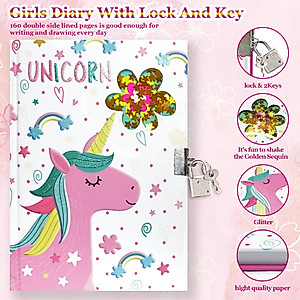 GINMLYDA Girls Diary with Lock for Kids, Unicorn Diaries 7.1x5.3 160 Pages Cute Girl Journal Secret Notebook with Lock and Key for Little Kid Writing Drawing Gift for Pre school Age 6,8,12