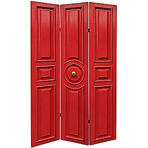 ORIENTAL Furniture 6 ft. Tall Double Sided Fancy Door Panel Canvas Room Divider, Blue/Red