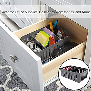 Simplify 3 Compartment Stackable Bin with Adjustable Dividers | Drawer Organizer | Storage Basket | Good for Office | Desk Supplies | Dorm | Bathroom | Accessories | Make Up | Grey