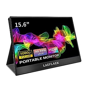LAEFLAEK Portable Monitor, 15.6" 1080P for Laptop, HDMI USB-C Travel HDR Monitor Extender for Display PC Mac Phone PS5 Xbox Switch with Smart Cover