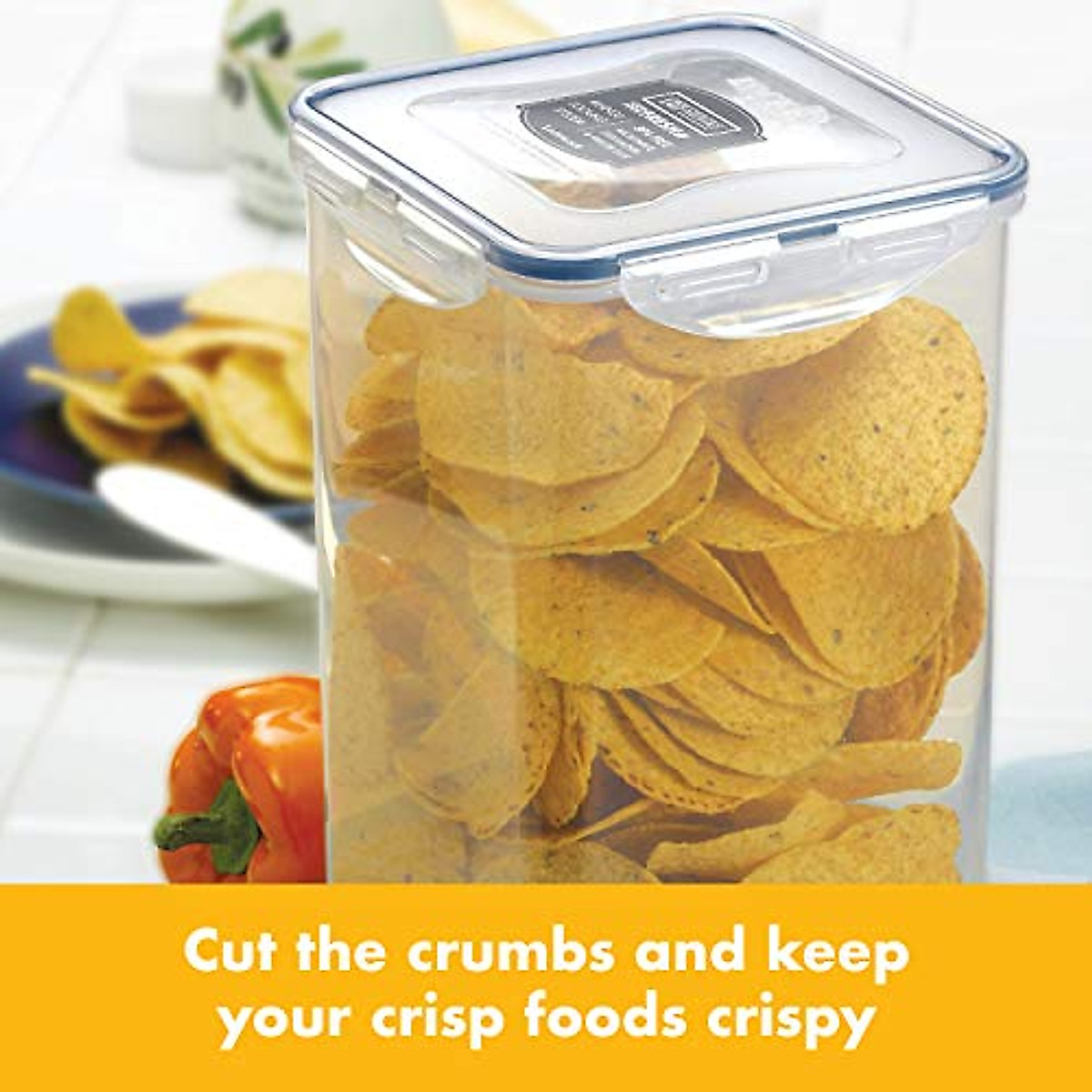 LocknLock Easy Essentials Food lids/Pantry Storage/Airtight containers, BPA Free, Square-16.9 Cup-for Chips, Clear