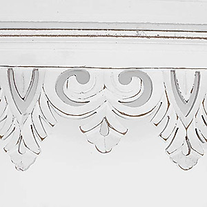 American Art Decor Hand-Carved Wooden Floating Wall Shelf - White (30”)