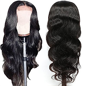 SHUQISH Lace Front Wigs Human Hair Wigs For Black Women Glueless Body Wave 4x4 Lace Closure Wigs Human Hair 150% Density Brazilian Virgin Hair Pre Plucked With Baby Hair Natural Color (22 Inch)