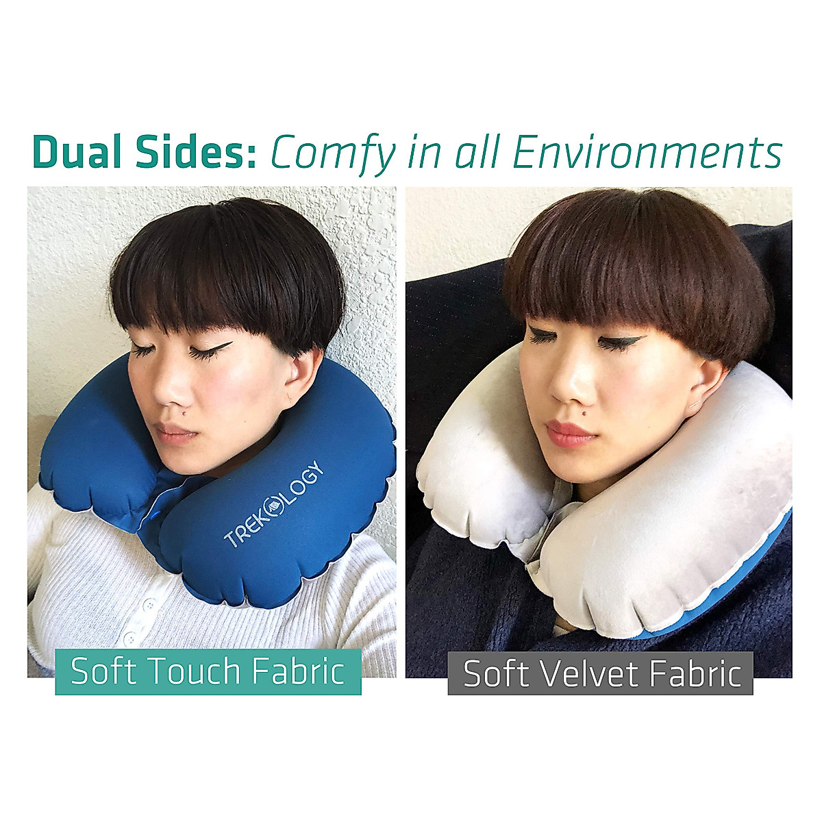 TREKOLOGY Inflatable Neck Pillow for Travel - Ultimate Comfort and Support for Airplanes, Cars, and More - Ergonomic Design for Restful Sleep and Neck Relief - Essential Travel Accessory