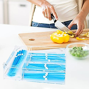 Ziplock Bag Storage Organizer, Acrylic Kitchen Drawer Baggie Box ,Compatible with Gallon, Quart, Sandwich and Snack Variety Size Bag (White)