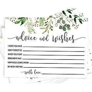 Printed Party Advice and Wishes for the Mr and Mrs – Wedding Advice Cards for Bridal Shower, Games and Favors for Guests, Eucalyptus Greenery Decor, 50 Cards