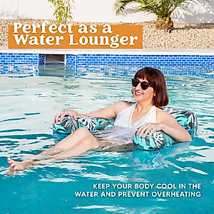 Sloosh Pool Floats Adult, 2 Packs Inflatable Pool Lounge Chairs,Blow up Hammock Pool Noodles Floats for Adults,Floating Water Chair for Pool Party Lake River Water Fun(Tropical Leaves-Green,Blue)