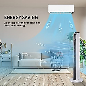 CUUD Oscillating Tower Fan Powerful Cooling Fan with Remote Control Electric Portable Standing Bladeless Floor Fan with 3 Wind Speeds,Timer, LED Display for Bedroom Kitchen Office (42inch, White)