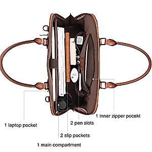 BOSTANTEN Briefcase for Women Leather 15.6 inch Laptop Shoulder Bags Office Work Crossbody Handbag Brown