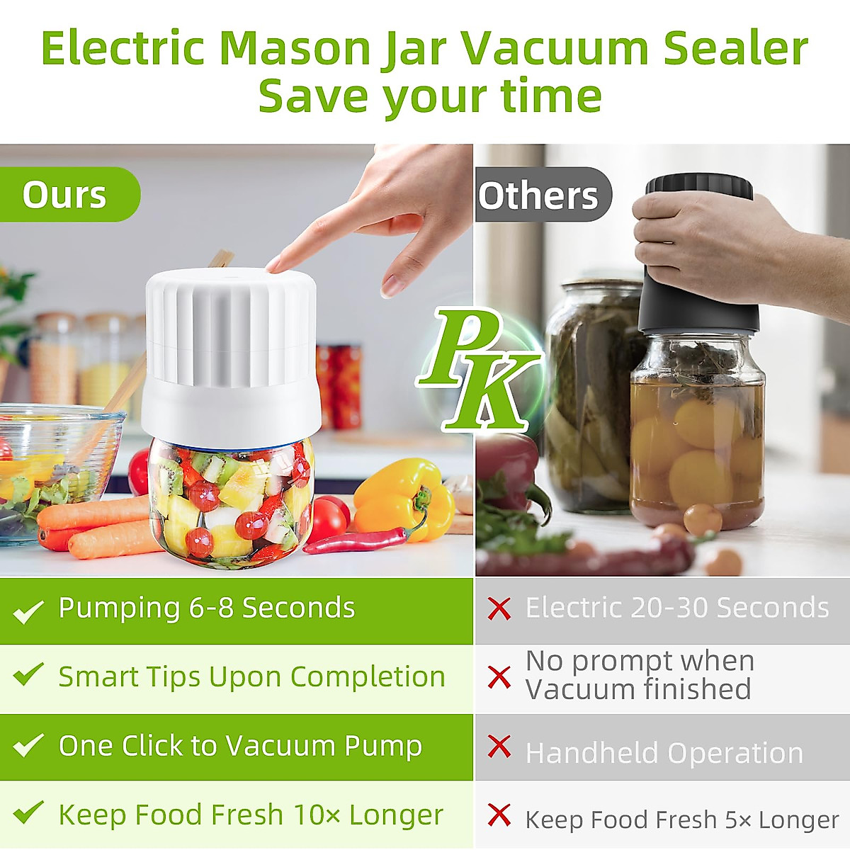 Electric Mason Jar Vacuum Sealer, Vacuum Sealer Kit for Wide Regular Mouth Mason Jars, Canning Jars Vacuum Seal Machine Kit Jars Sealing Machine Attachment for Food Storage