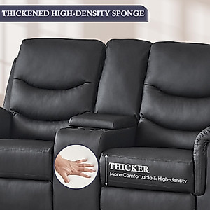 Consofa RV Recliner Loveseat, Reclining Loveseat with Console, Faux Leather Manual Recliner Loveseat, Wall Hugger Loveseat Recliner with Cup Holder and Side Pocket for Living Room