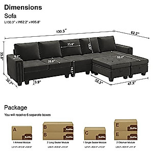 Belffin Large Velvet L Shaped Sectional Sofa Couch with Reversible Double Chaises Modular Sectional Sofa Couch with Storage Ottomans Convertible Sectional Sofa Grey