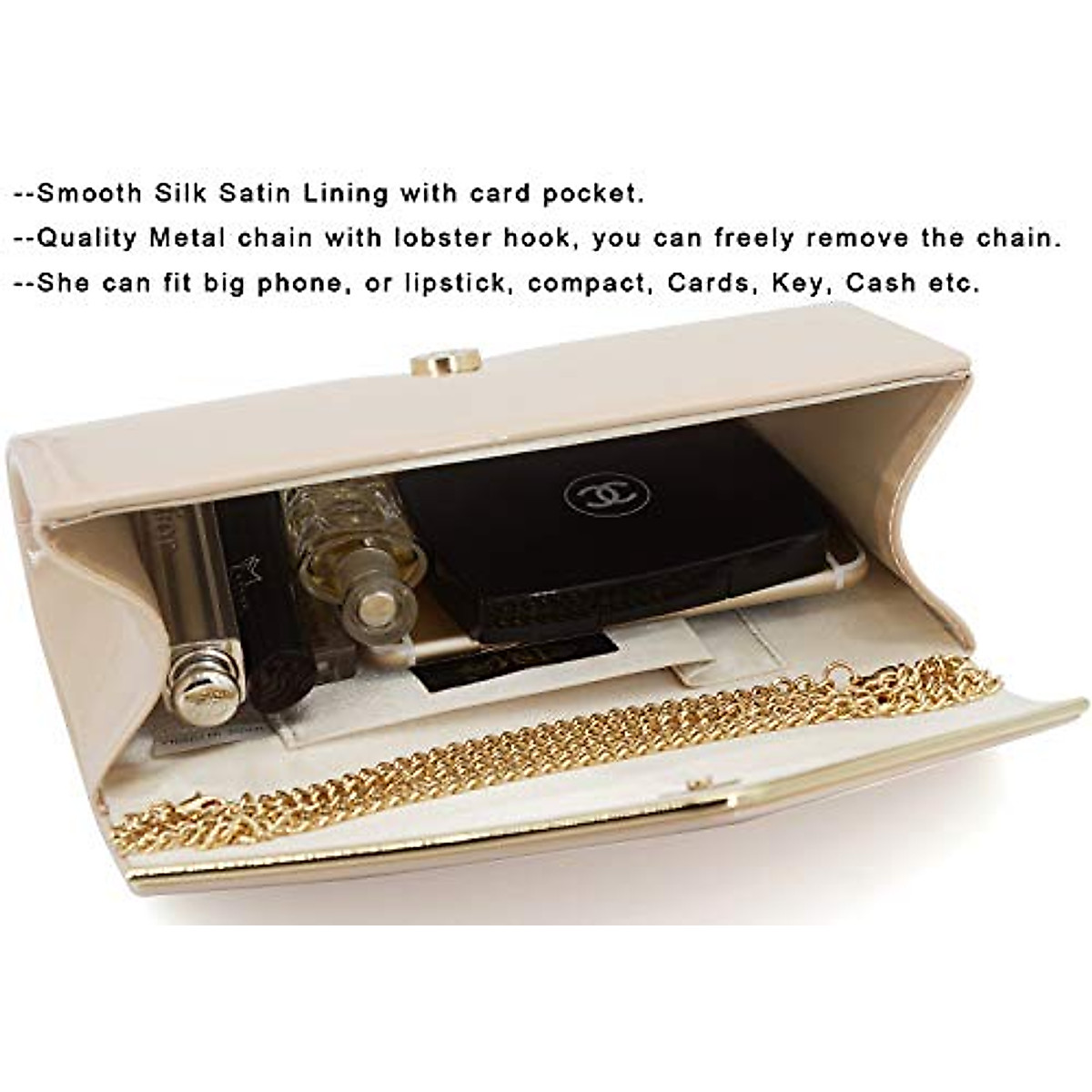 Dexmay Patent Leather Envelope Clutch Purse Shiny Candy Foldover Clutch Evening Bag for Women Nude