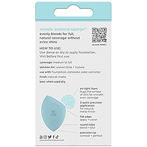 Real Techniques Miracle Airblend Sponge, Matte Makeup Blending Sponge, For Liquid, Cream, & Powder Products, Offers Medium To Full Coverage, Foundation Sponge, Latex-Free Foam, 1 Count