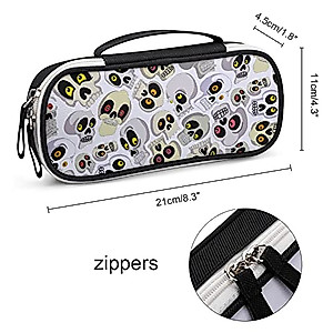 Skull Pattern Printed Pencil Case Bag Stationery Pouch with Handle Portable Makeup Bag Desk Organizer