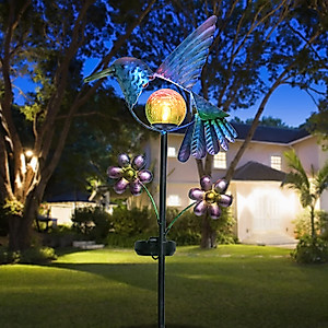 Afirst Solar Garden Stake Lights - Outdoor Waterproof Decorative Solar Lights, Hummingbird LED Warm Crackled Glass Globe Lights for Walkway, Pathway, Yard, Lawn