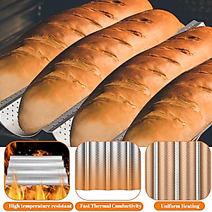 Mifoci 6 Pcs Non Stick Baguette Pan 15" x 13" Bread Pan Carbon Steel Mold Perforated 4 Wave Loaves Loaf Oven Tray for Sourdough French Bread Baking(Silver)