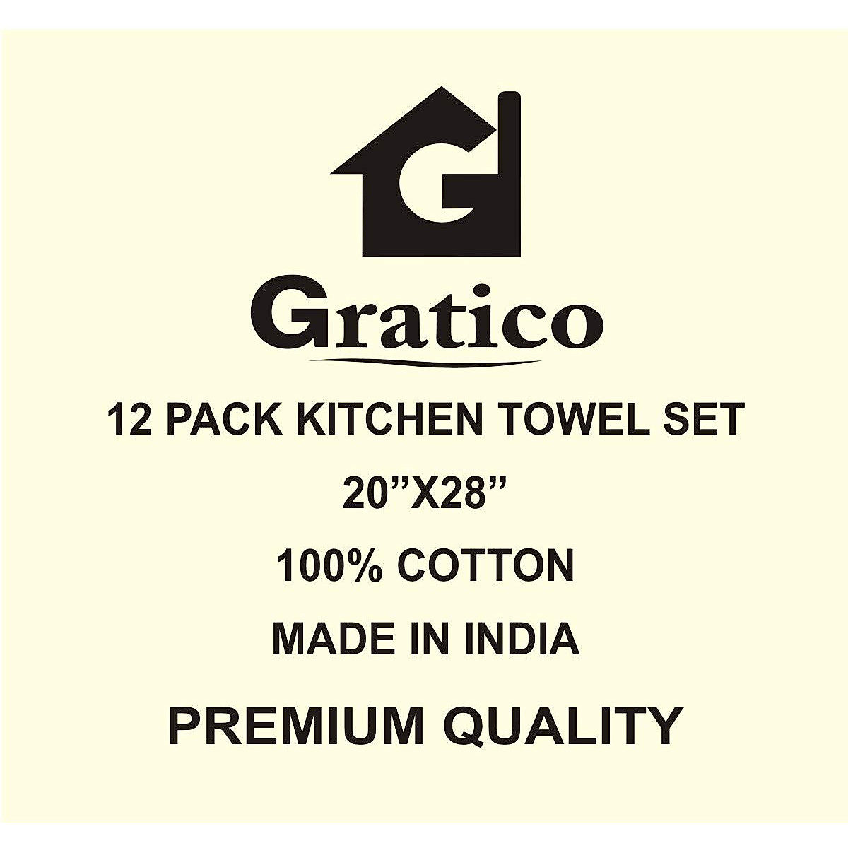 Gratico Kitchen Towels (20x28 Inches 12 Pack) Extra Large Premium Stripes Dish Towels for Kitchen Dish Cloths Highly Absorbent 100% Cotton Kitchen Hand Towels with Hanging Loop Tea Towels