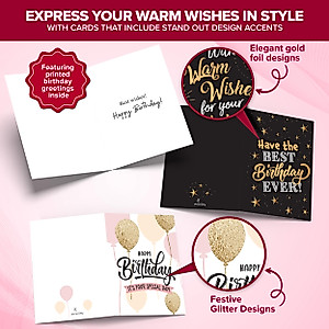 Decorably Assorted Cards with Envelopes & Stickers - 24 Pack Foiled and Glittery Box of Birthday Cards with Envelopes, Printed Message Inside Boxed Birthday Cards Assortment, 6x4 Birthday Card Pack