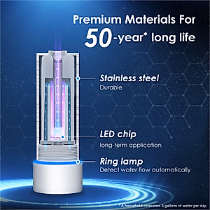 Waterdrop 17UB-UF 0.01 μm Ultra Filtration Under Sink Water Filter System and LED UV͎ Ultrąviolët Water Sterilizër Filter for Kitchen, Mercury-Free, FCC Certified, Stainless Steel, 50 Years Life Time