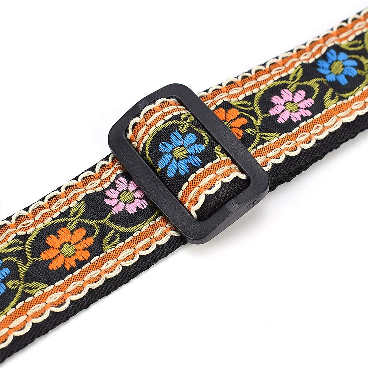 CLOUDMUSIC Tenor Concert Soprano Baritone Ukulele Strap Coloful Hawaii Floral Jacquard For Adult Size And Kids(Blue Orange Pink Flowers)